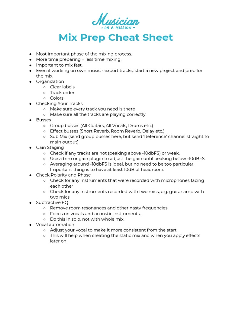 Mix Prep Cheat Sheet | PDF