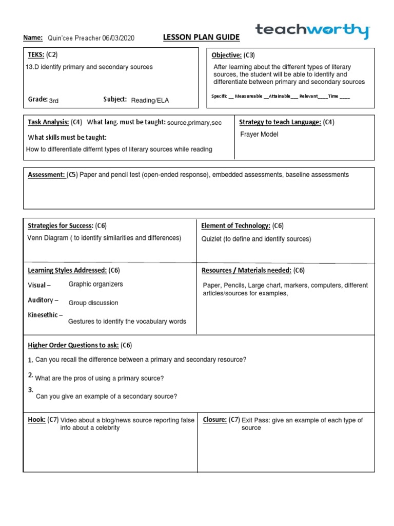 Lesson Plan Guide LPG 2 | PDF | Lesson Plan | Psychological Concepts