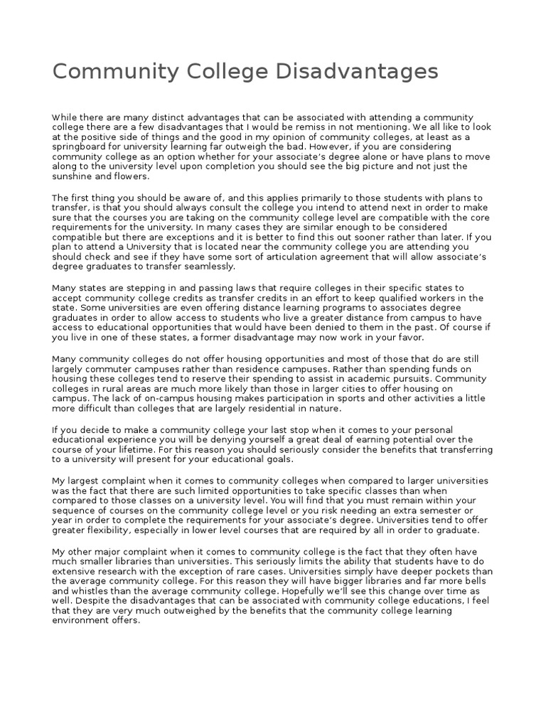 Community College Disadvantages | PDF | College | Academic Degree