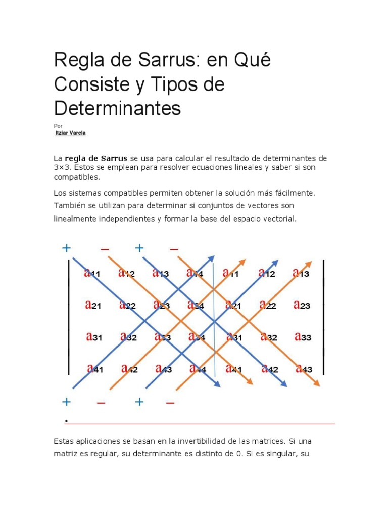 Regla de Sarrus | PDF | Determinante | Matriz (Matemáticas)