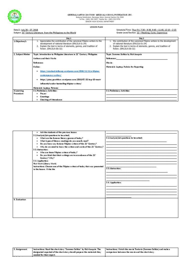 Literature Lesson Plan Week 8 | PDF | Lesson Plan | Pedagogy