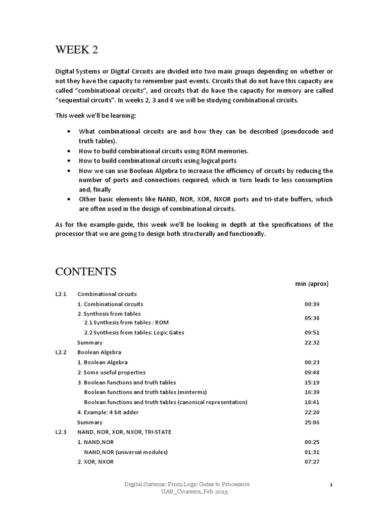 Week 2: Digital Systems: From Logic Gates To Processors UAB - Coursera ...