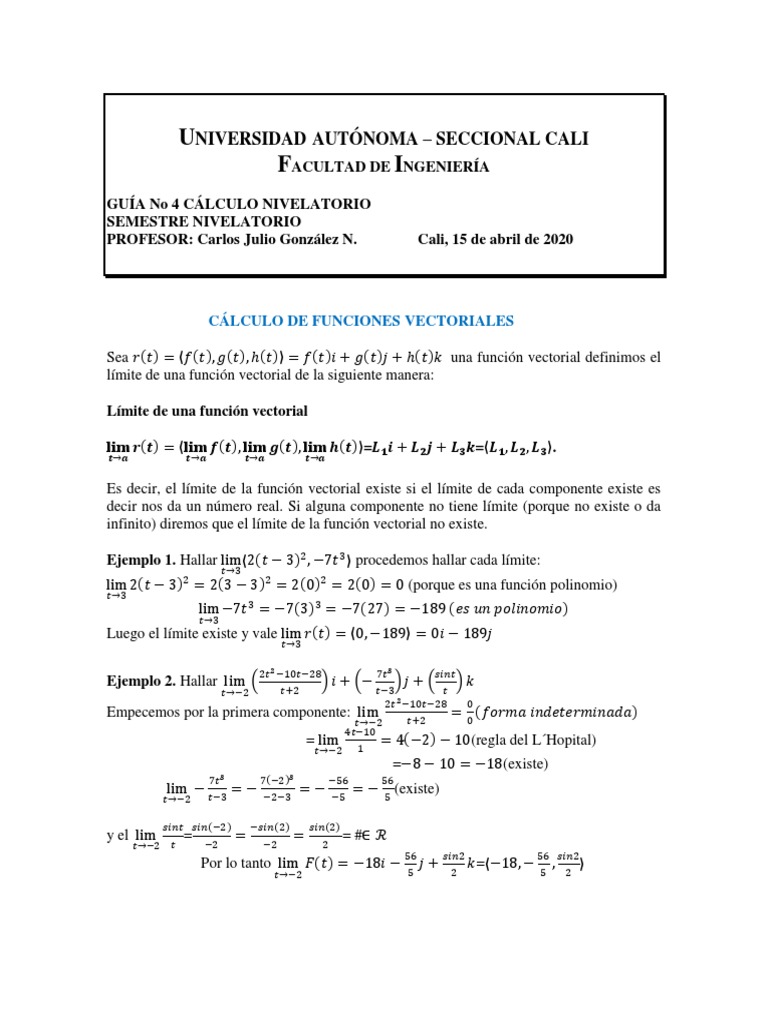Guia 5 Calculo de Funciones Vectoriales | PDF | Integral | Vector Euclidiano