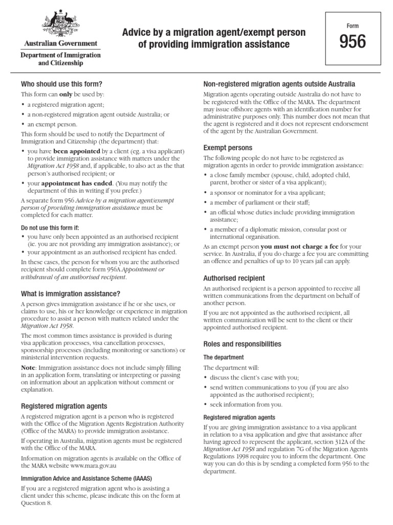 Form 956: Immigration Assistance Guide | PDF | Travel Visa | Government ...