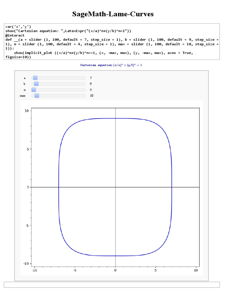 Sagemath Lame Curves Cartesian Equation Xa Yb 1 Pdf 