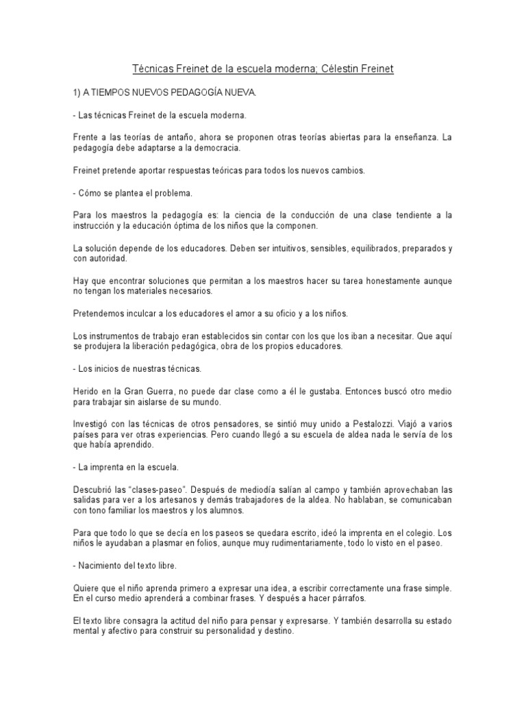 Técnicas Freinet en la educación moderna | PDF | Pedagogía | Aprendizaje