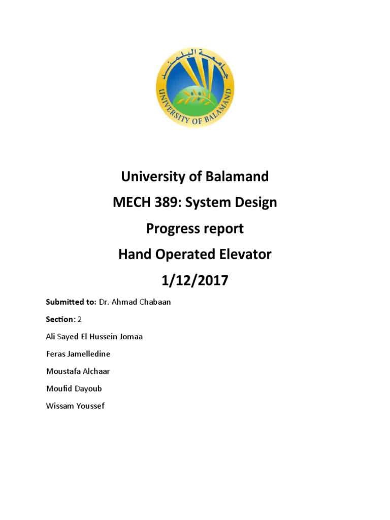 Hand Operated Elevator Design Report | PDF | Buckling | Strength Of ...