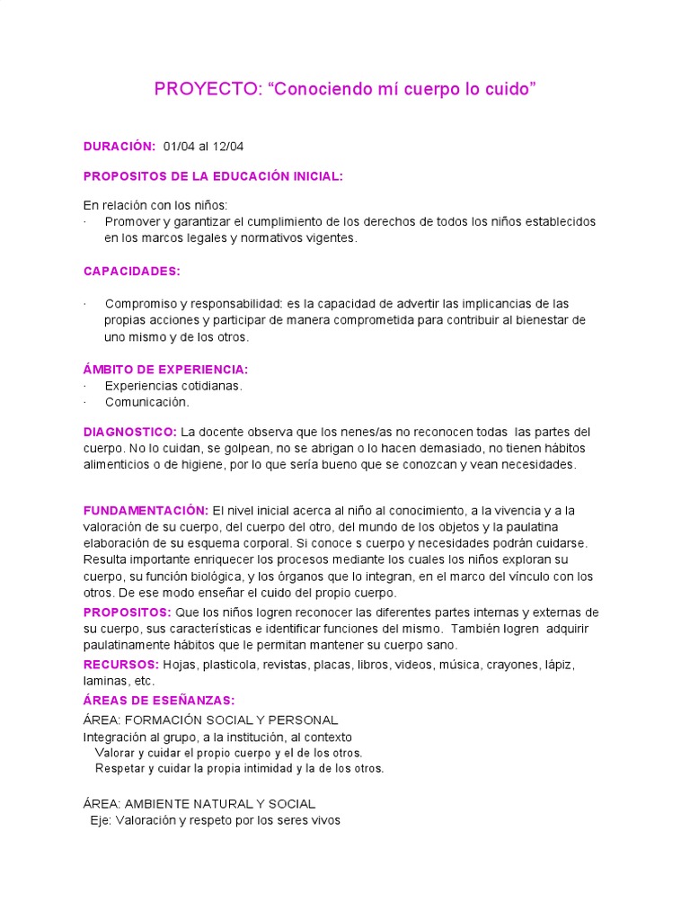 Cuidando mi cuerpo | PDF | Educación de la primera infancia ...