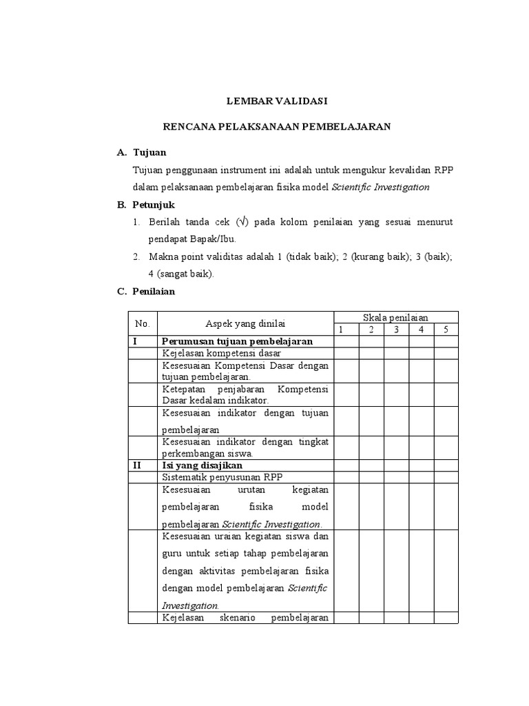 Validasi RPP Pembelajaran Fisika | PDF