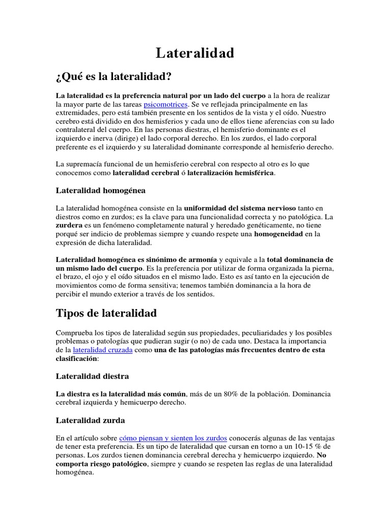 Tipos y Significado de Lateralidad | PDF | Handedness | Hemisferio cerebral