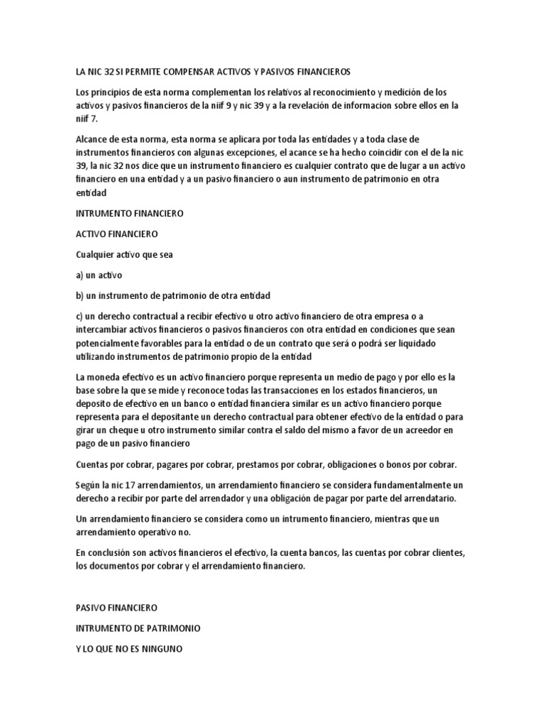 La Nic 32 Si Permite Compensar Activos y Pasivos Financieros | PDF ...