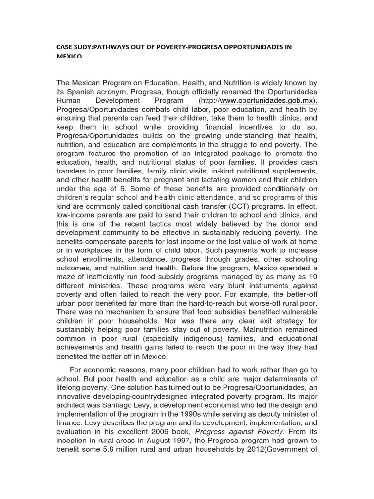 Case Study-Pathways Out of Poverty (Progresa Opportunidaddes in Mexico ...