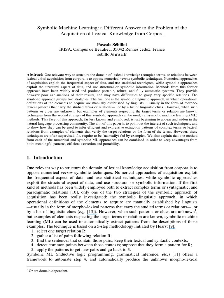 Symbolic Machine Learning A Different An | PDF | Lexicon | Linguistics