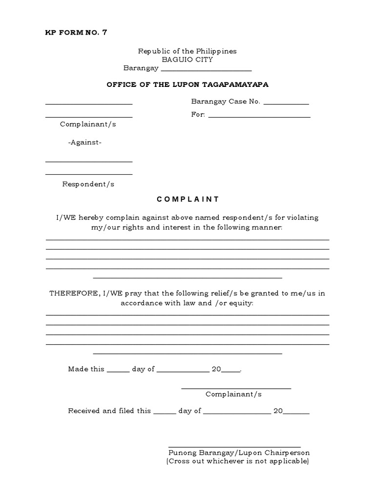 KP Forms | PDF | Complaint | Summons