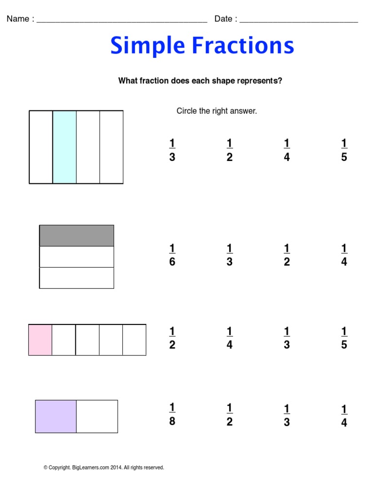 Simple Fractions: What Fraction Does Each Shape Represents? | PDF