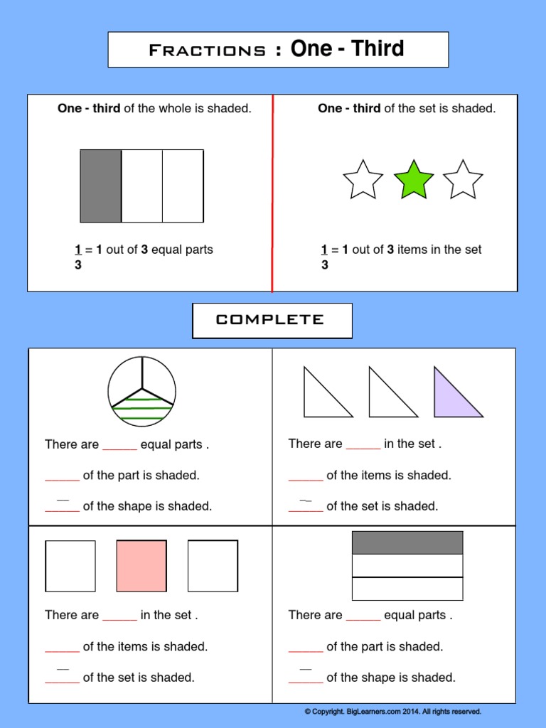 Fractions: One - Third: One - Third of The Whole Is Shaded. One - Third ...