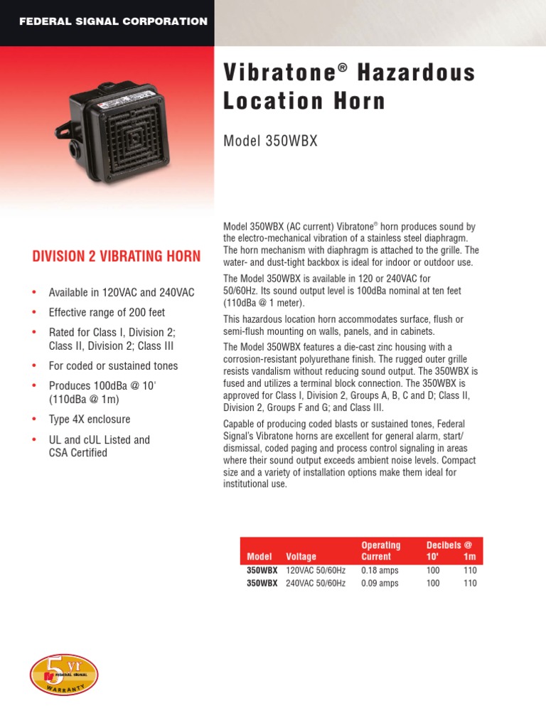 Vibratone Hazardous Location Horn | PDF | Electromagnetism | Electricity