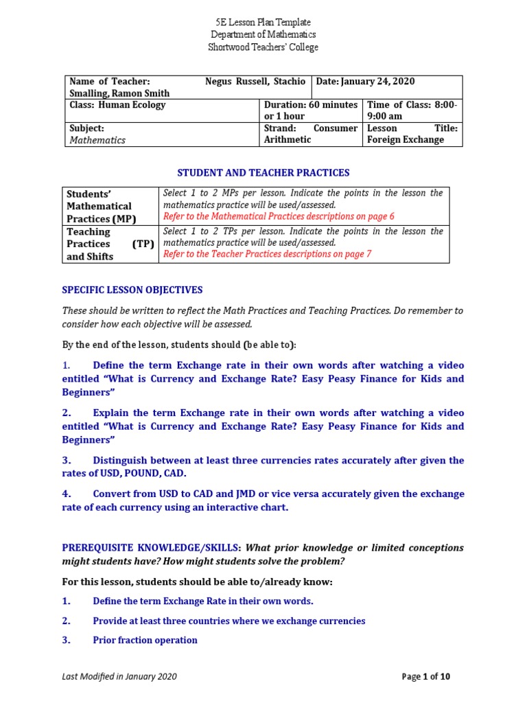 5E Mathematics Lesson Plan | PDF | Lesson Plan | Pound Sterling