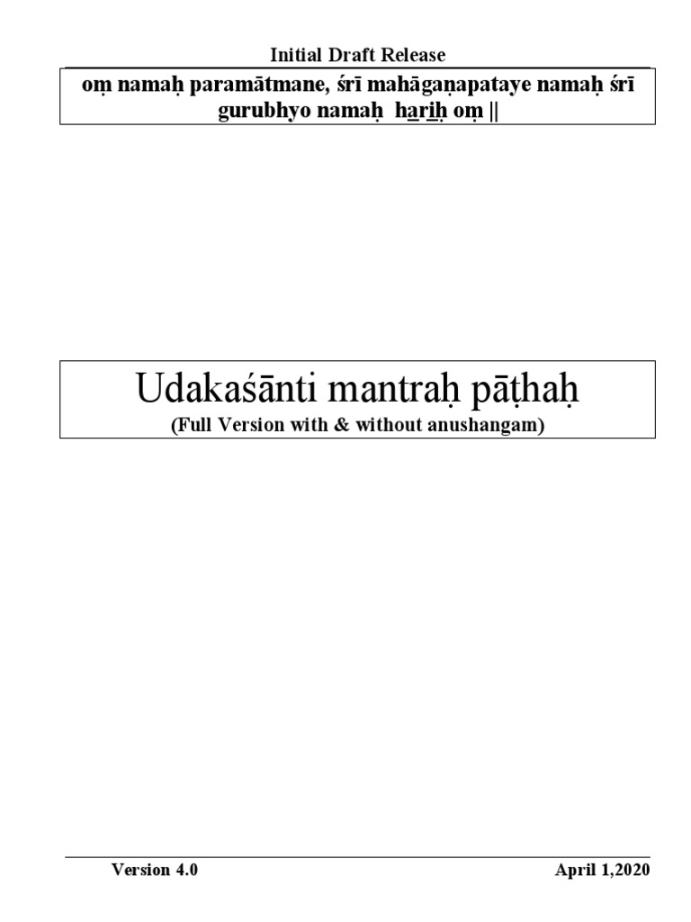 Udaka Shanti Mantra Compilation PDF | PDF | Sanskrit | Indian Religions