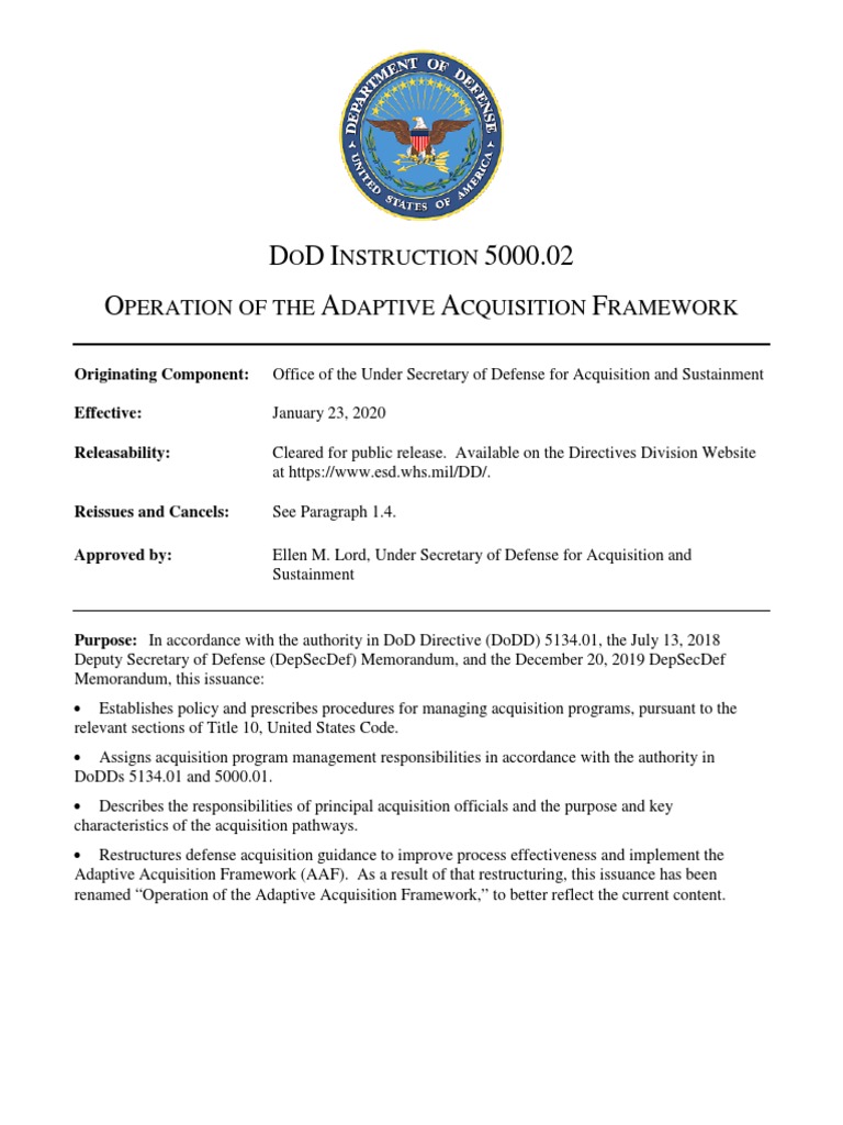 DODI 5000.02p | PDF | United States Department Of Defense | Business