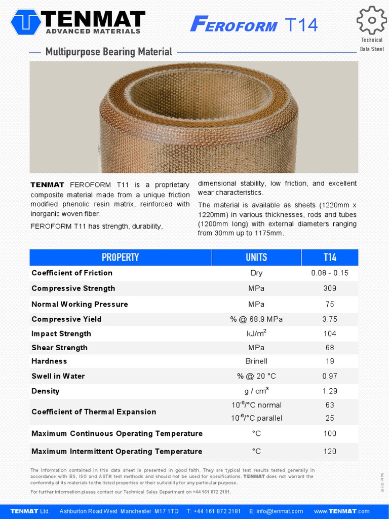 Tenmat Feroform t14 Datasheet | PDF | Strength Of Materials | Friction
