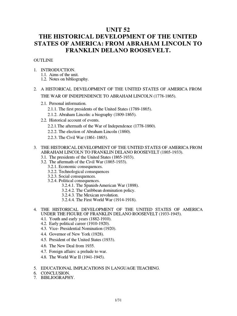 Unit 52 The Historical Development of The United States of America ...