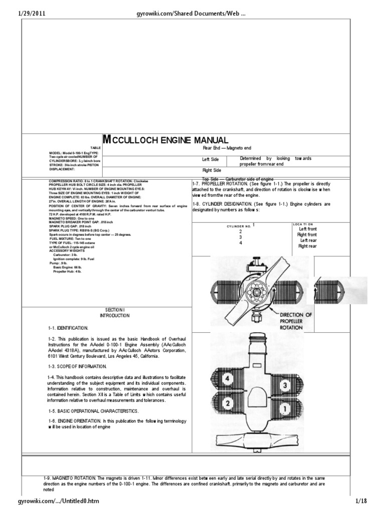 McCulloch Model 0-100-1 Engine Manual: A Technical Guide to the ...