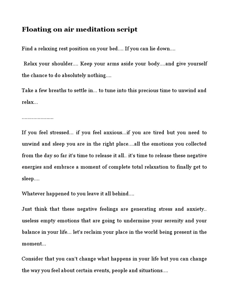 Floating On Air Meditation Script | PDF | Relaxation (Psychology ...