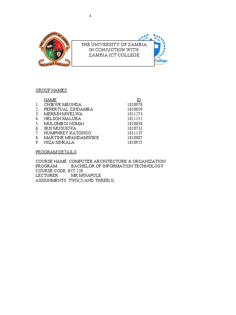 The University of Zambia in Conjuction With Zambia Ict College | PDF ...