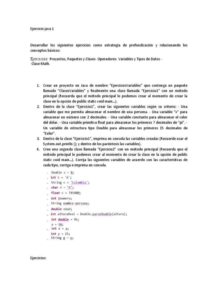 Ejercicio Java 1 | PDF | Java (lenguaje de programación) | Variable ...
