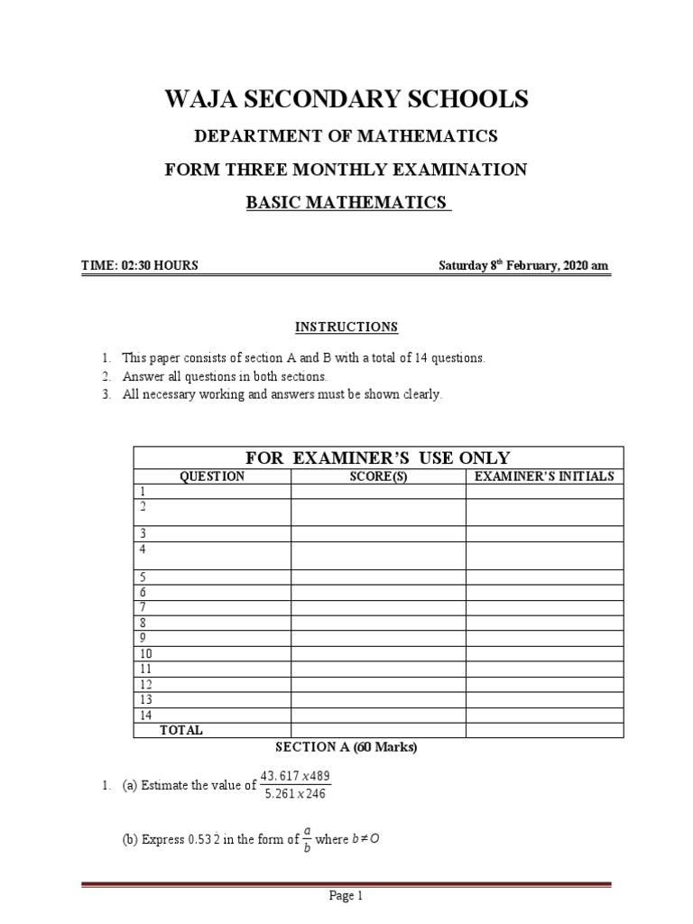 Basic Mathematics Form Iii | PDF | Algebra | Elementary Mathematics