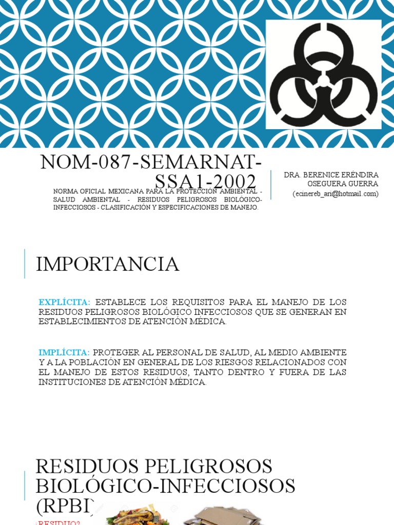 Manejo de RPBI según NOM-087-SEMARNAT | PDF | Residuos | Salud y bienestar