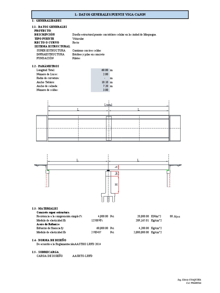 DISEÑO DE PUENTE VIGA CAJON L=60M | PDF | Eje | Camión