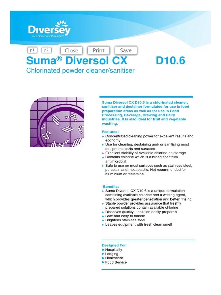 Suma Diversol CX D10.6: Chlorinated Powder Cleaner/sanitiser | Download ...
