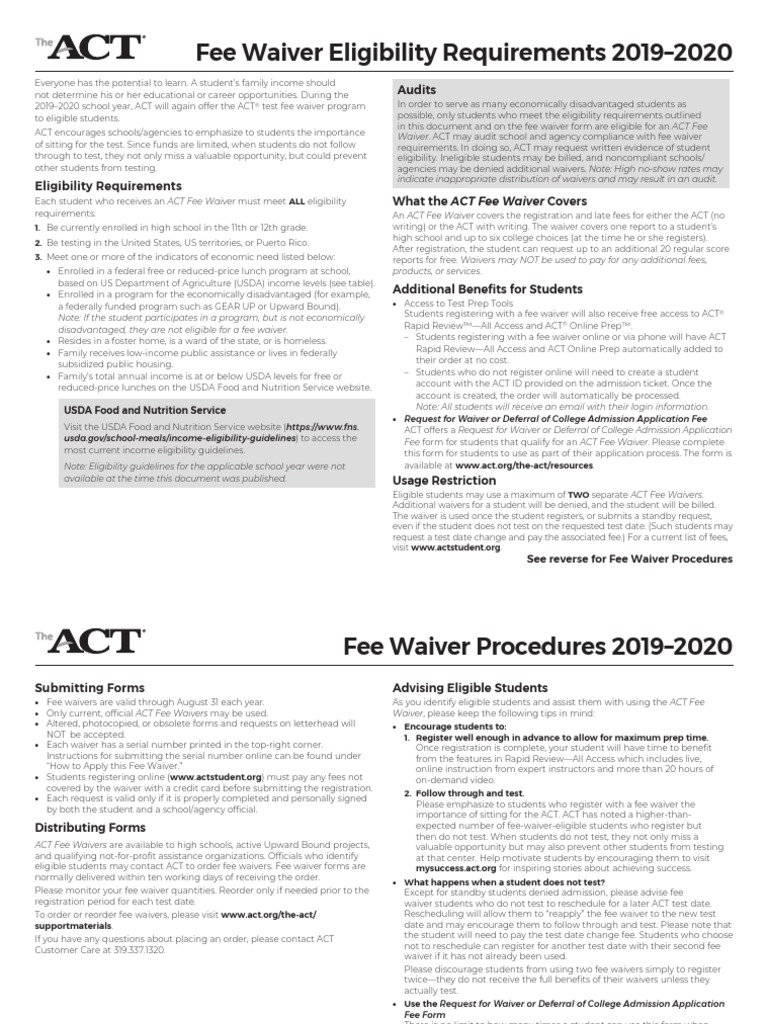 Fee Waiver Eligibility Requirements 2019-2020: Audits | PDF | United ...