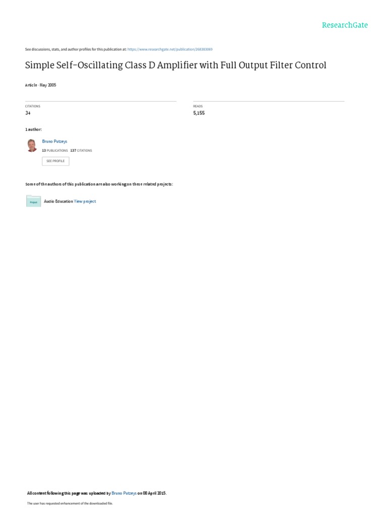 Simple Self-Oscillating Class D Amplifier With Full Output Filter Control | PDF | Amplifier ...