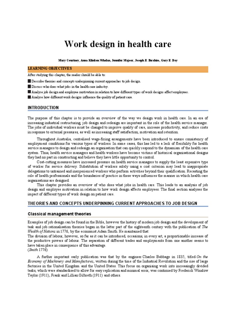 Work Design in Health Care | PDF | Motivation | Motivational