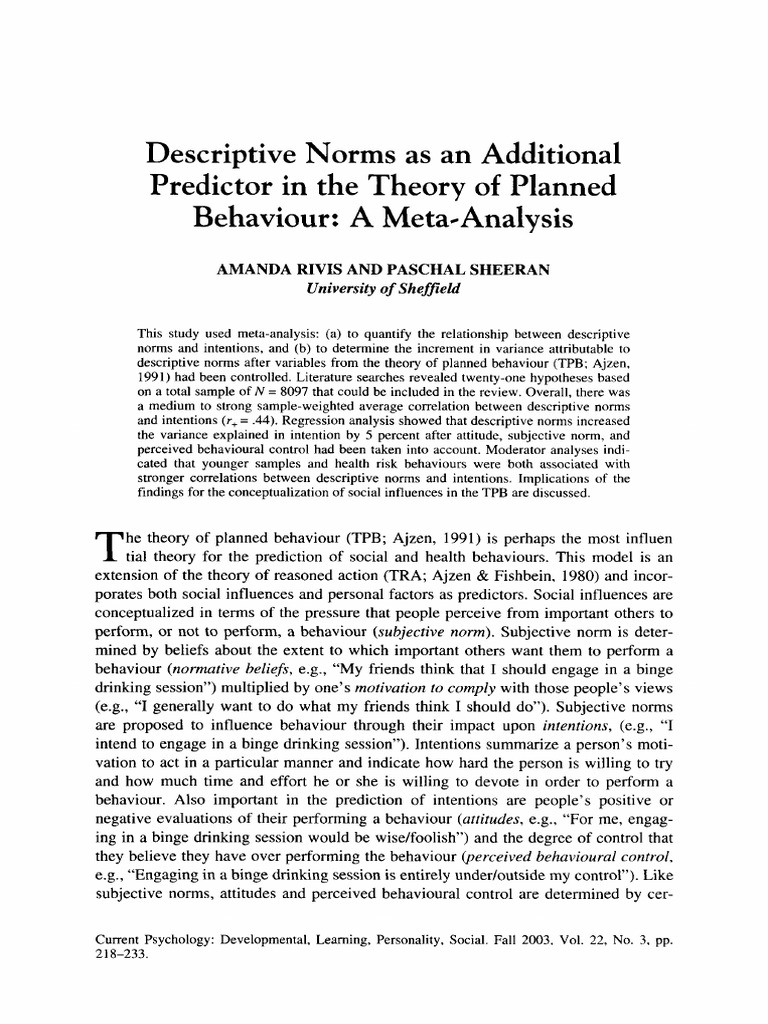 Descriptive Norms As An Additional Predictor in The Theory of Planned ...