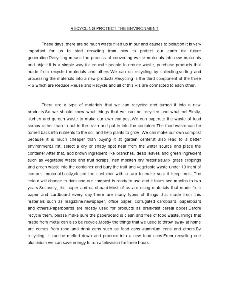 Recycling Essay | PDF | Recycling | Waste