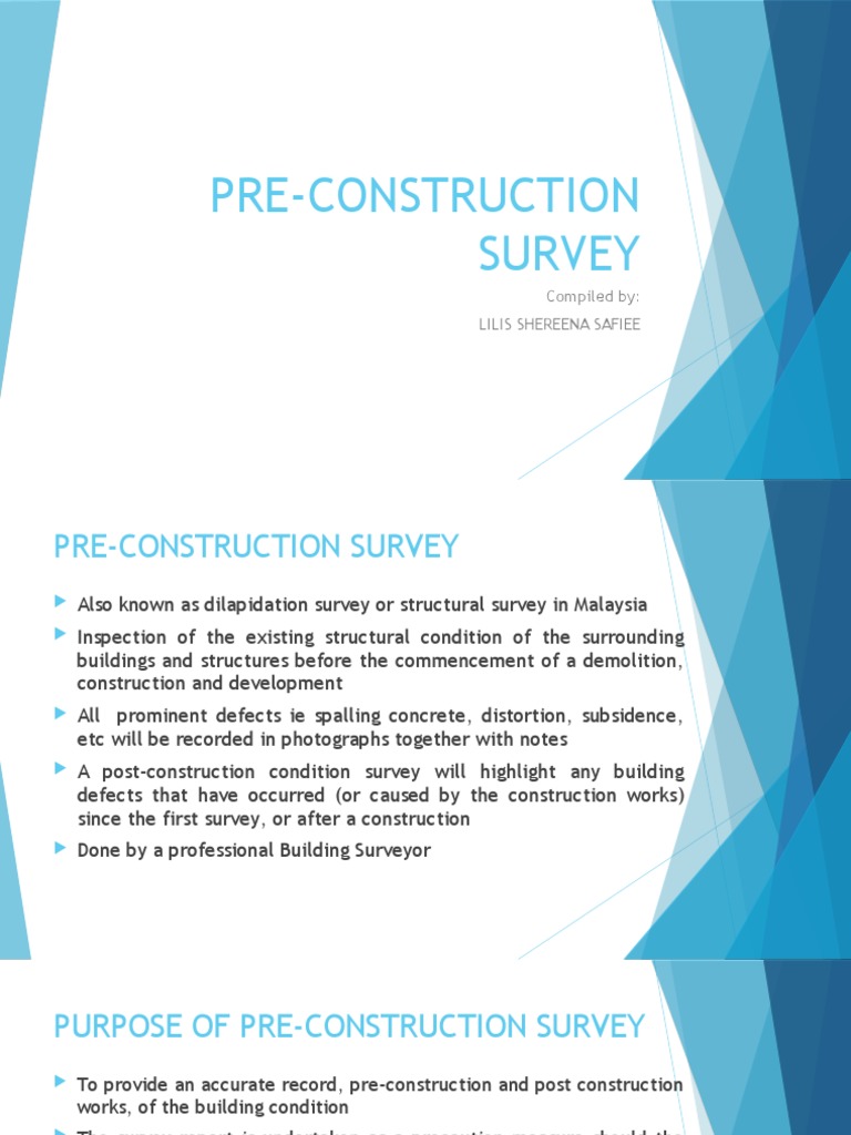 Pre-Construction Survey: Compiled By: Lilis Shereena Safiee | PDF ...