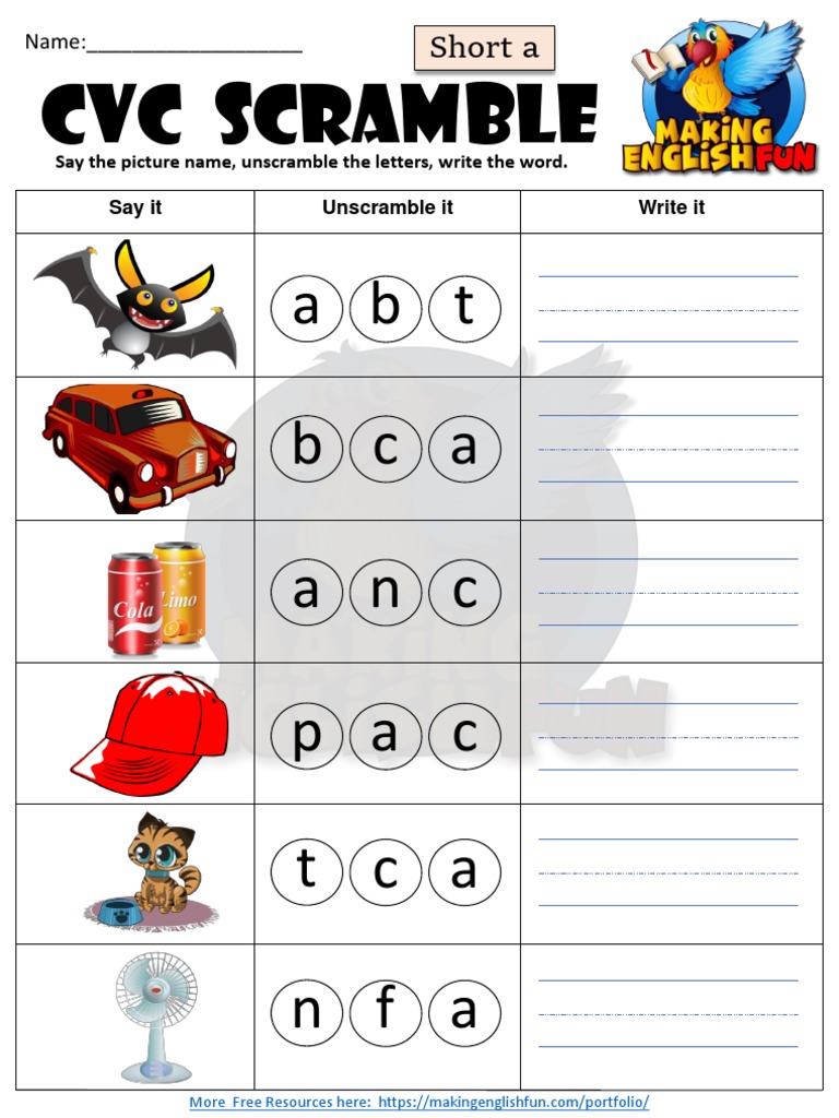 CVC Word Scramble Worksheets | PDF | Language Arts & Discipline
