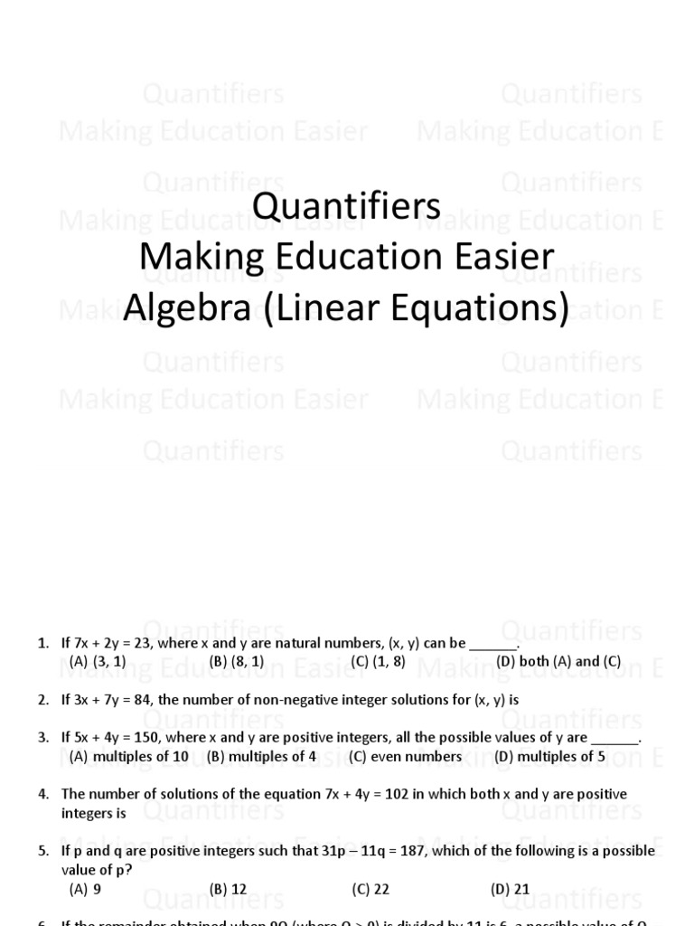 Algebra (Linear Equations) | PDF | Factorization | Numbers