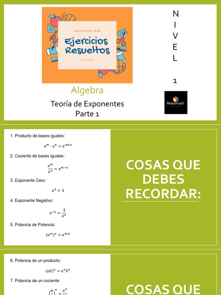 Reglas Básicas de Exponentes Algebraicos | PDF | Objetos matemáticos ...