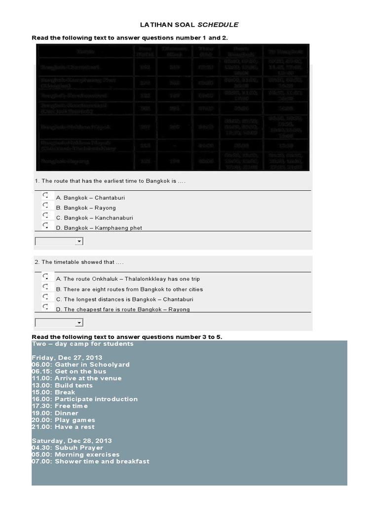 Soal Schedule and Signs | PDF