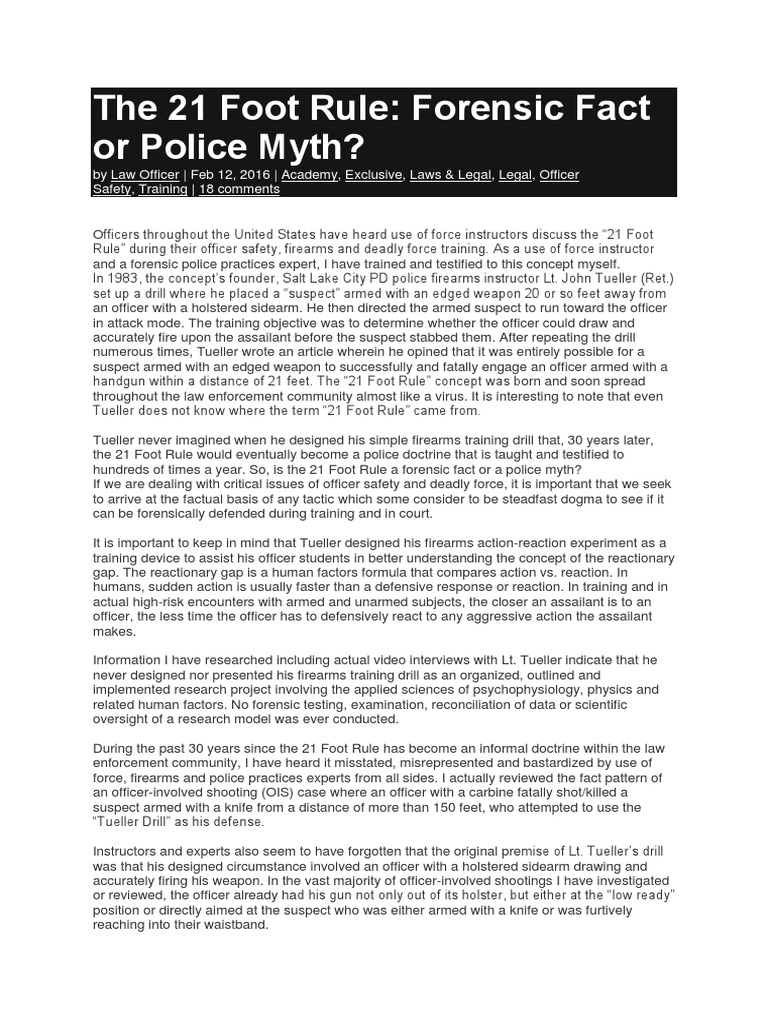 The 21 Foot Rule: Forensic Fact or Police Myth? | PDF | Police | Use Of ...