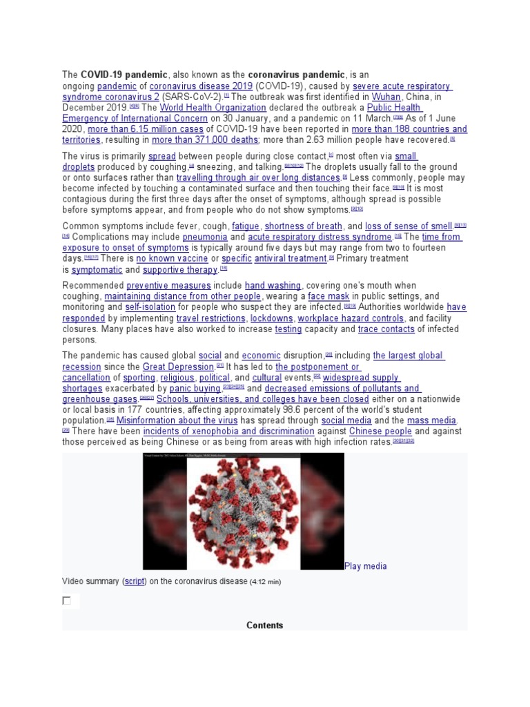 Video Summary On The Coronavirus Disease: Script | PDF | Medical ...