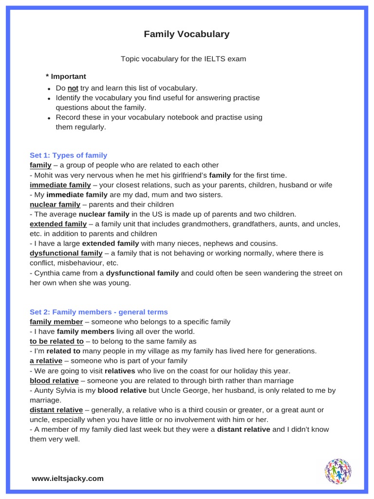 Essential Family Vocabulary Guide | PDF | Stepfamily | Sibling