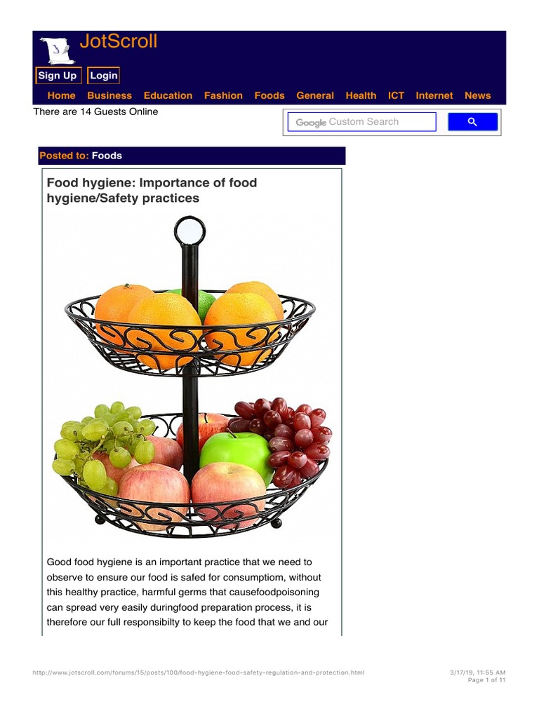 Food Hygiene - Importance of Food Hygiene/safety Practices | PDF ...