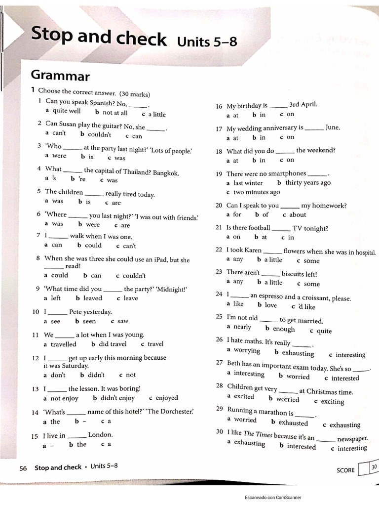 Stop and Check Units 5 - 8 | PDF