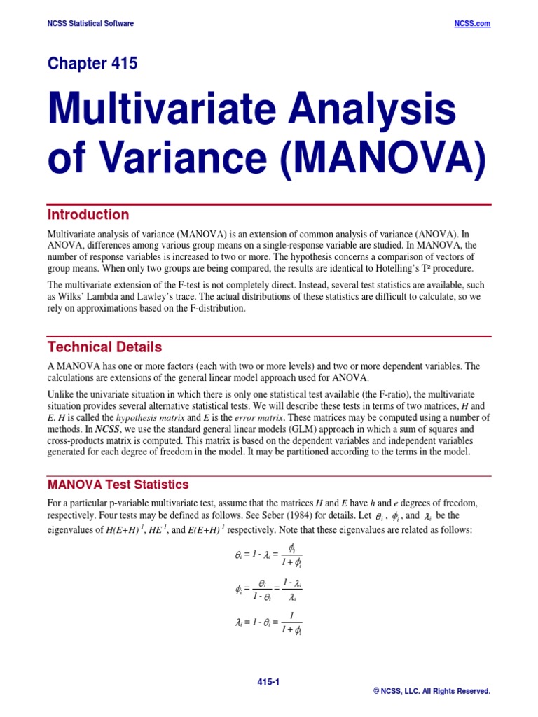 Multivariate Analysis of Variance (MANOVA) | PDF | Multicollinearity ...